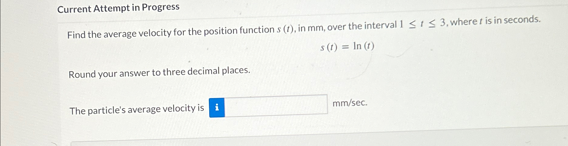 Solved Current Attempt in ProgressFind the average velocity | Chegg.com
