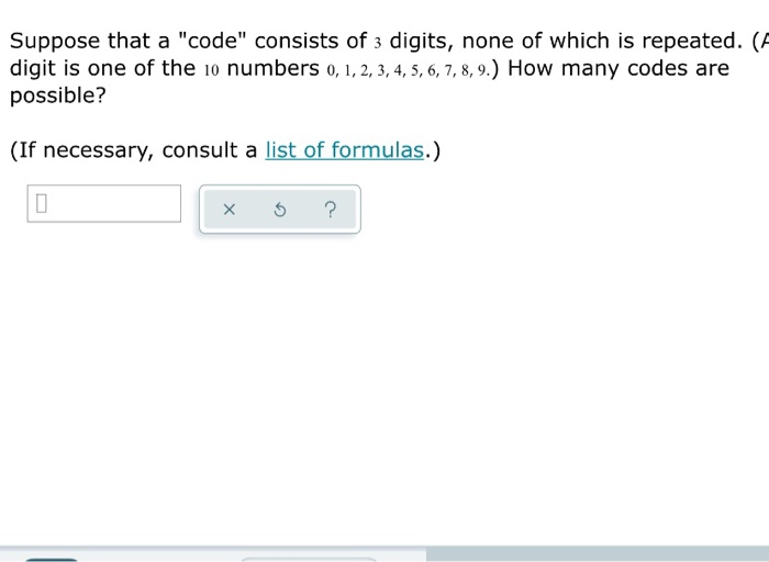 Solved Suppose that a "code" consists of 3 digits, none of | Chegg.com