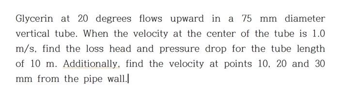 Solved Glycerin at 20 degrees flows upward in a 75 mm | Chegg.com