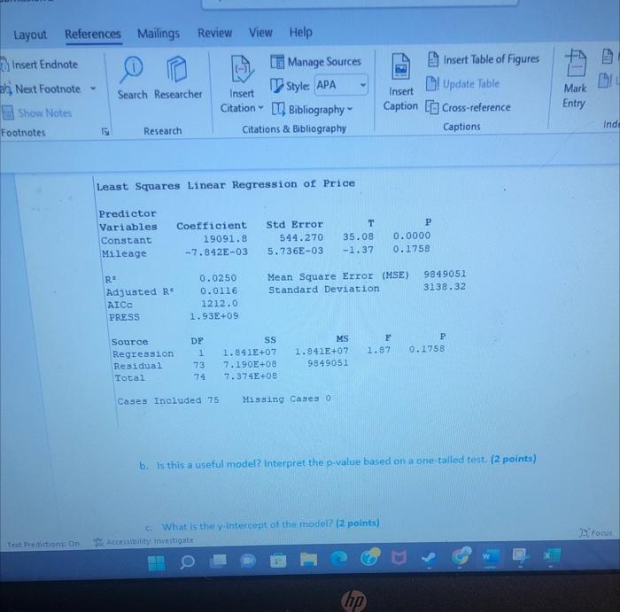 Solved Least Squares Linear Regression of Price b. Is this a | Chegg.com