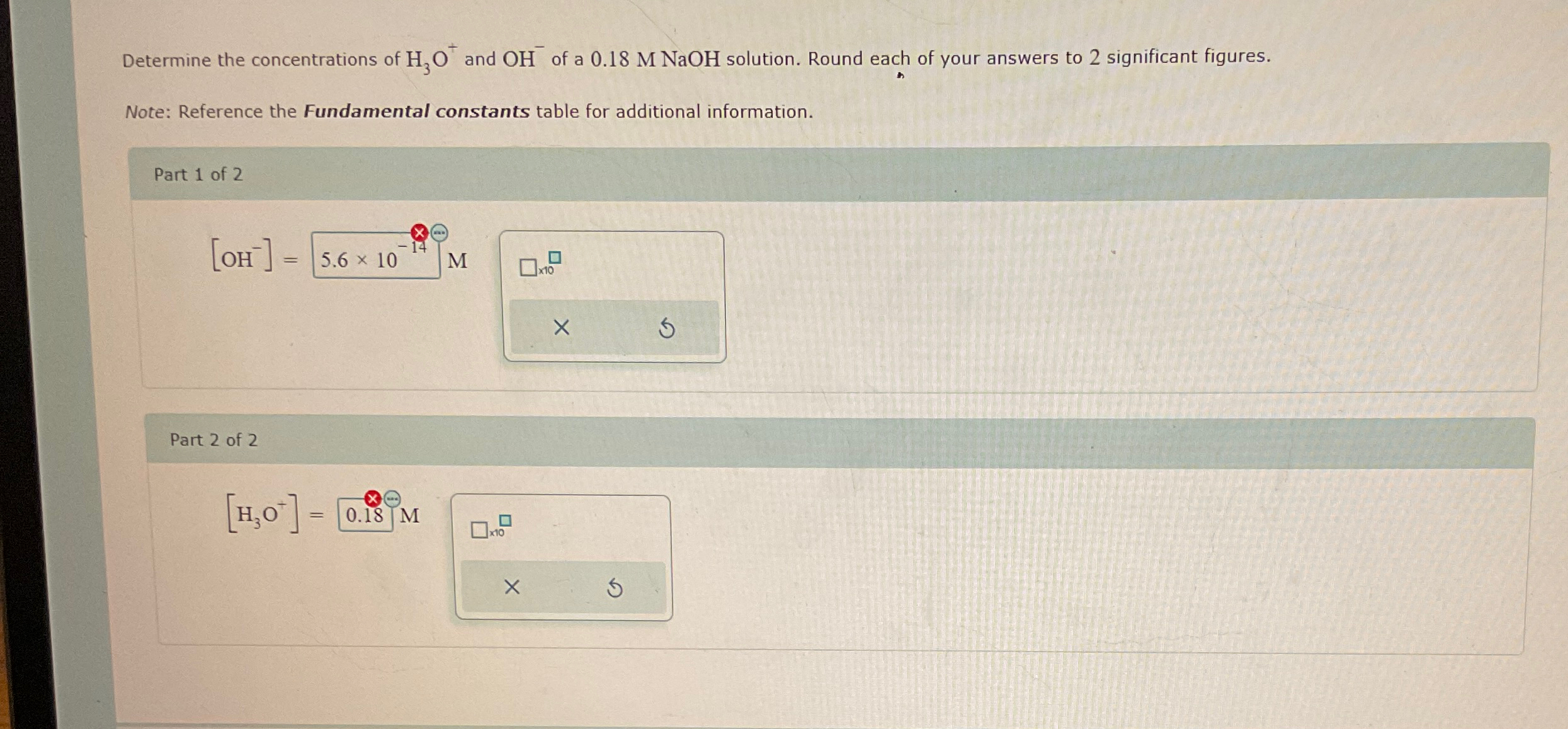 Solved Determine the concentrations of H3O+and OH-of a 0.18M | Chegg.com