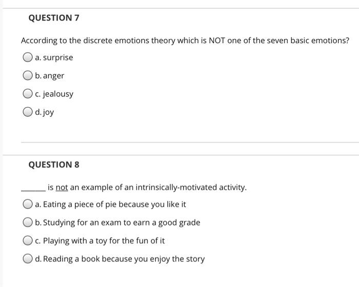 Solved QUESTION 7 According to the discrete emotions theory | Chegg.com