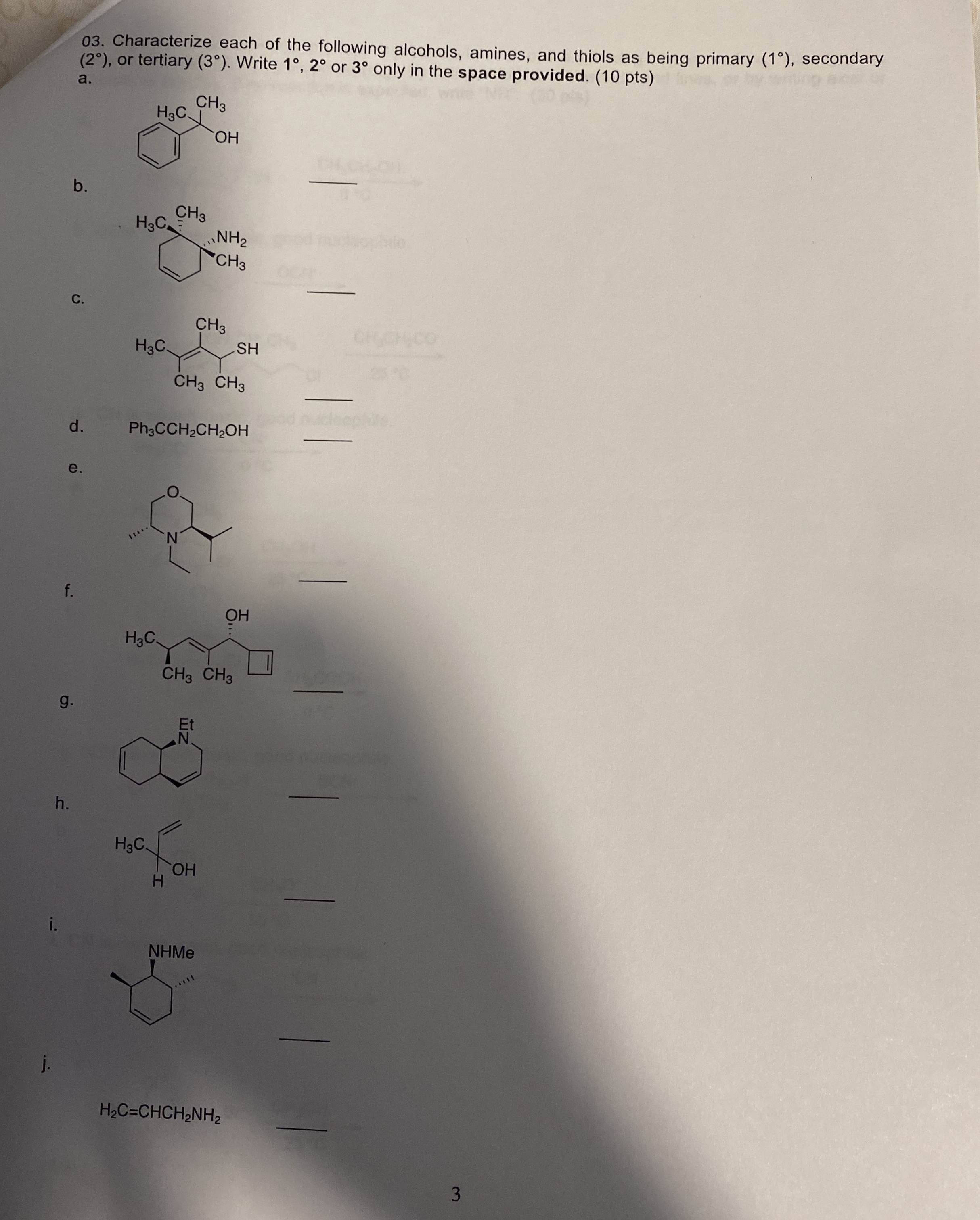 Solved Characterize each of the following alcohols, amines, | Chegg.com