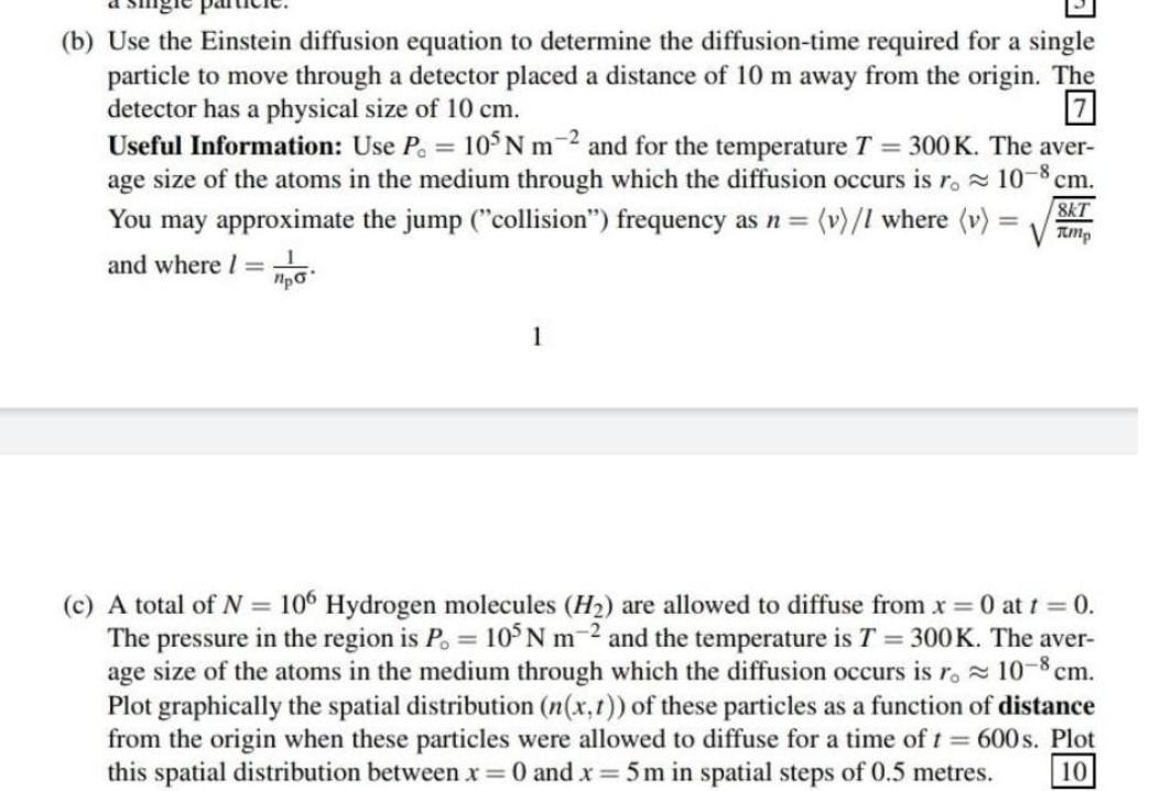 Solved (b) Use the Einstein diffusion equation to determine | Chegg.com