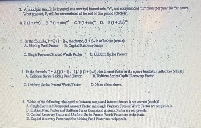 Solved 2. A principal sum, P, is invested at a nominal | Chegg.com