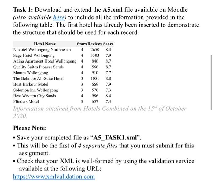 Task 1: Download and extend the A5.xml file available | Chegg.com