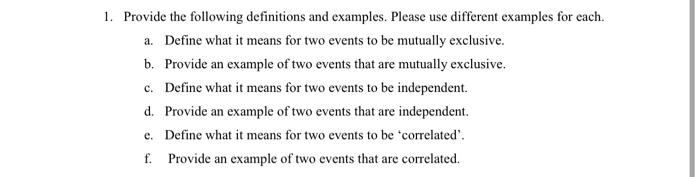 Solved 1. Provide the following definitions and examples. | Chegg.com