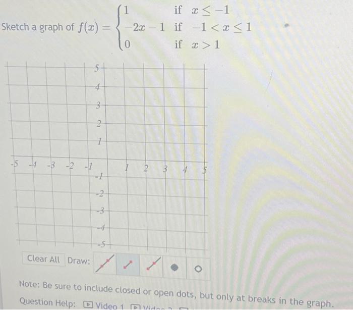 Solved tch a graph of f(x)=⎩⎨⎧1−2x−10 if x≤−1 if −1 | Chegg.com
