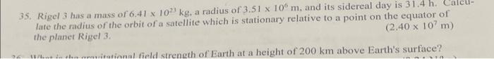 Solved 35. Rigel 3 has a mass of 6.41 x 1023 kg, a radius of | Chegg.com