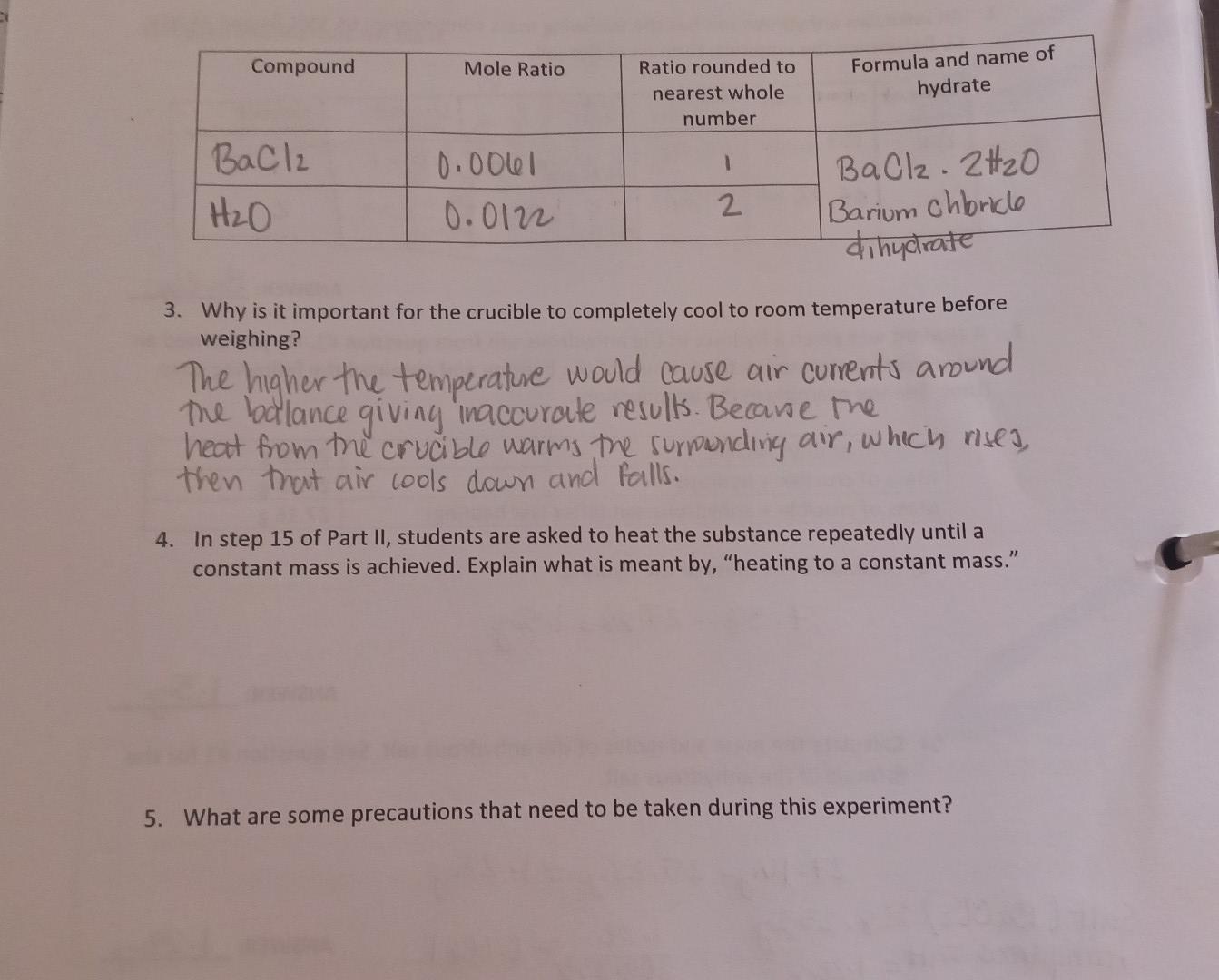 3. Why is it important for the crucible to completely | Chegg.com