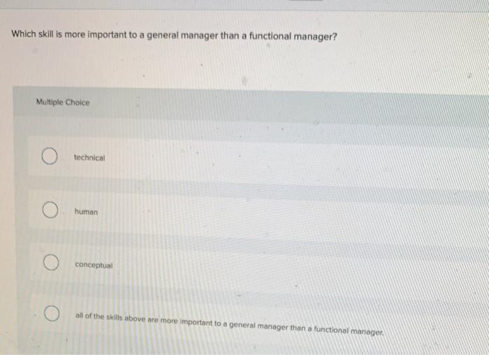 Solved Which skill is more important to a general manager | Chegg.com