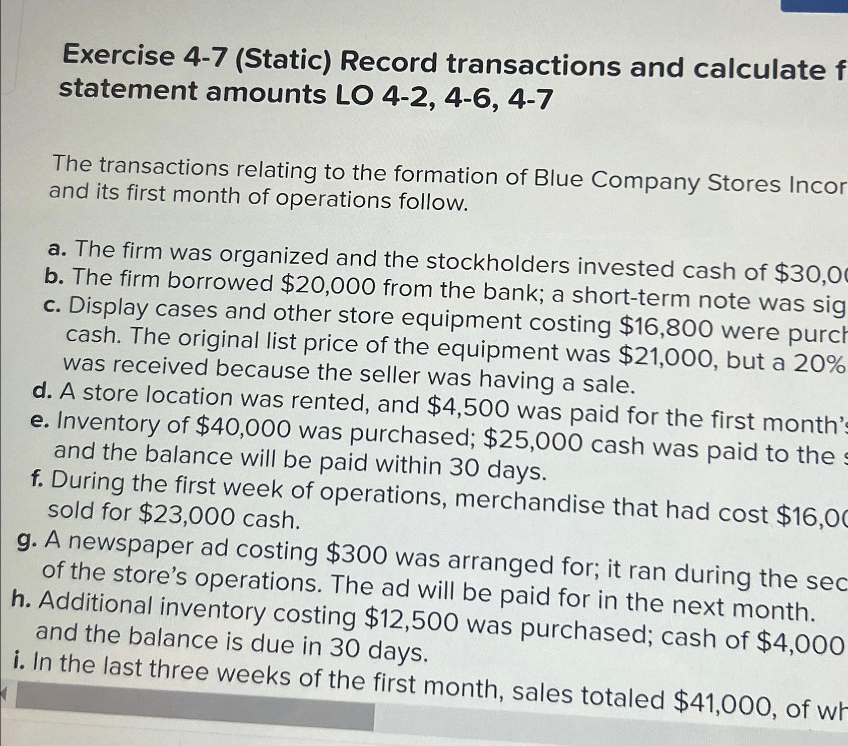 Exercise 4-7 (Static) Record transactions and | Chegg.com
