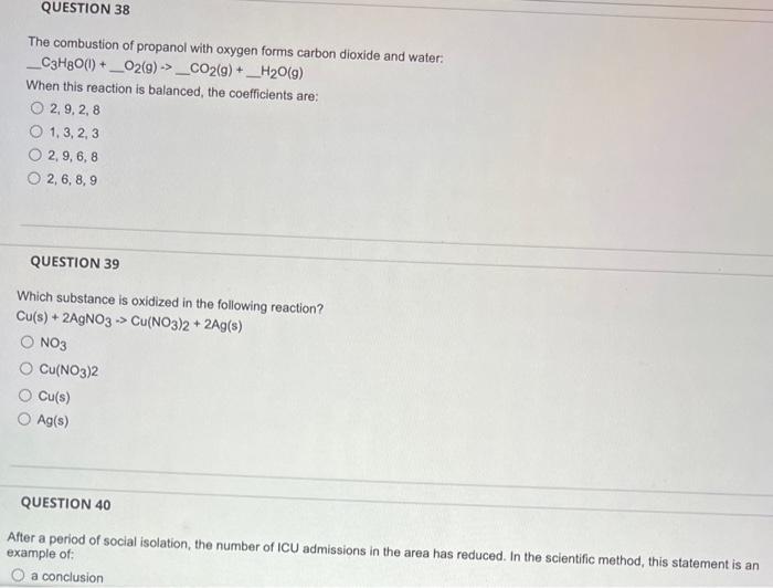 Solved The combustion of propanol with oxygen forms carbon | Chegg.com