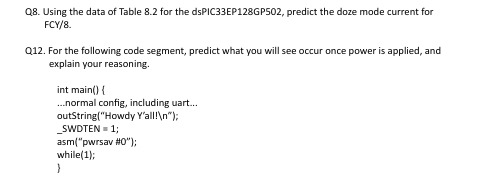 Q8. ﻿Using the data of Table 8.2 ﻿for the | Chegg.com