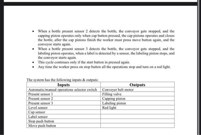 - When a bottle present sensor 2 detects the bottle, | Chegg.com