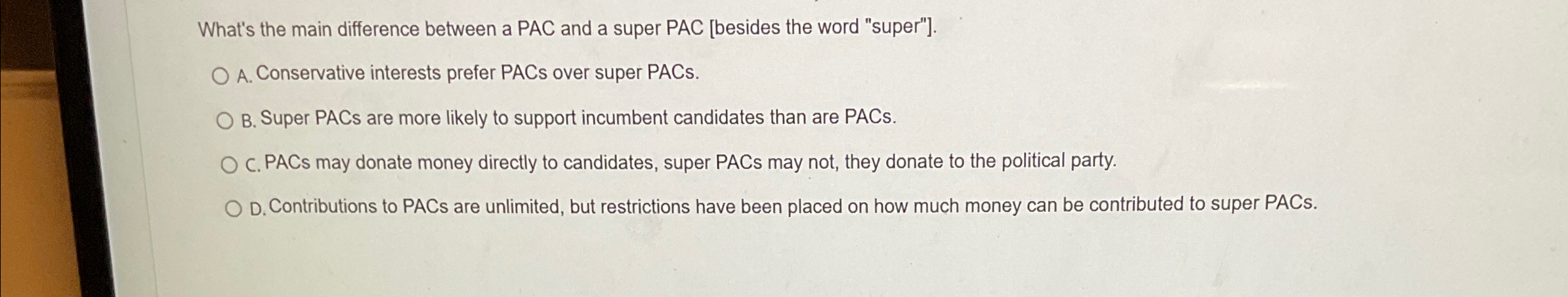 Solved What's the main difference between a PAC and a super | Chegg.com