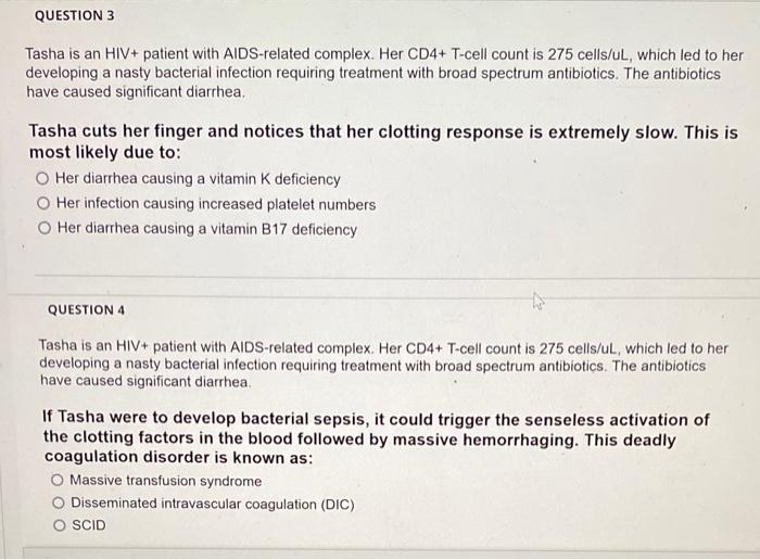 Solved Tasha is an HIV+ patient with AIDS-related complex. | Chegg.com