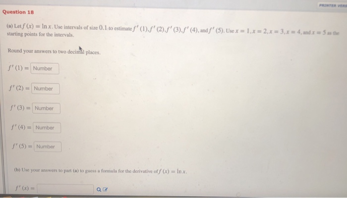 Solved Question 18 (a) Letf(x) = Inx. Use intervals of size | Chegg.com