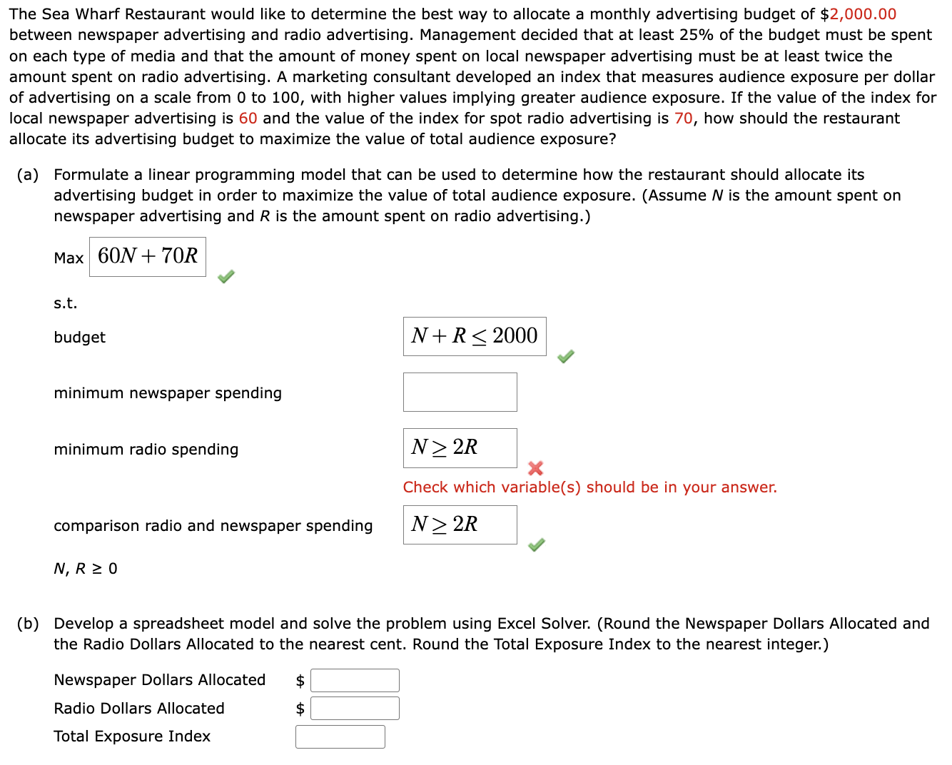 Solved (b) ﻿Develop a spreadsheet model and solve the | Chegg.com