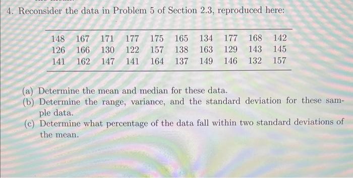 Solved Reconsider the data in Problem 5 of Section 2.3, | Chegg.com Solved Reconsider the data in Problem 5 of Section 2.3, | Chegg.com
