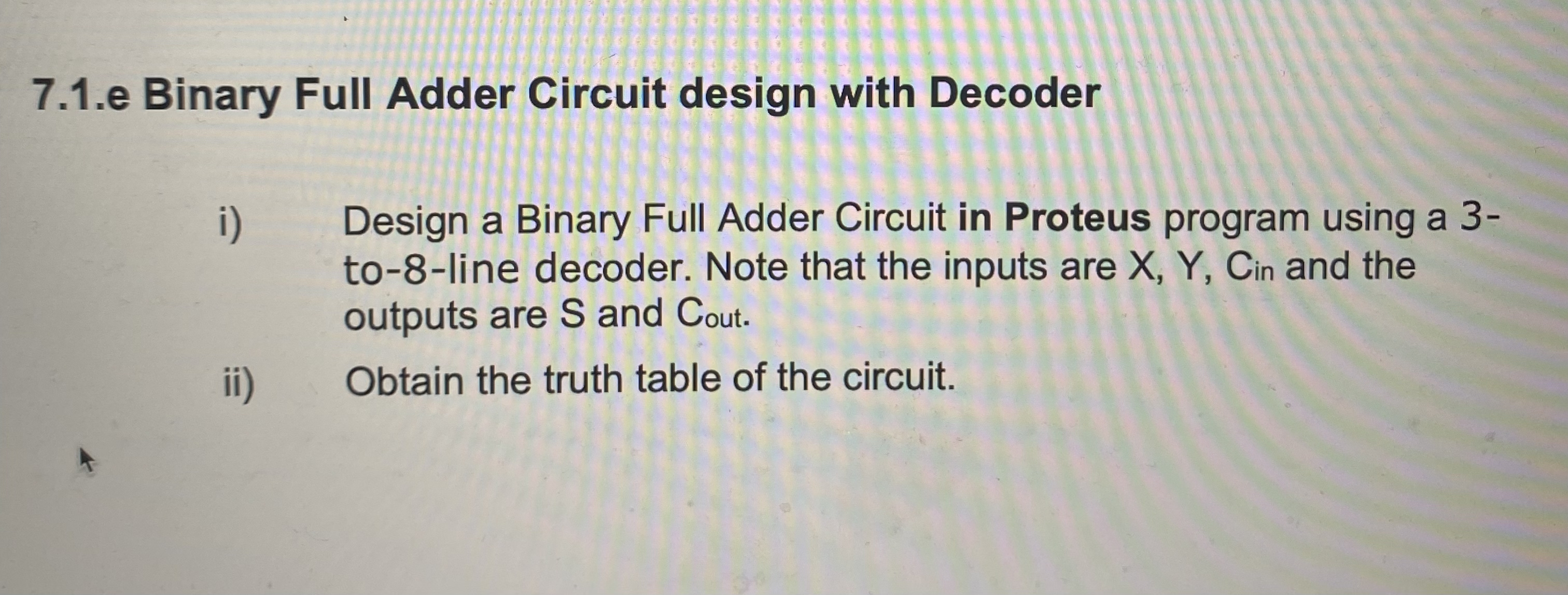 Solved 7.1.e Binary Full Adder Circuit design with Decoderi) | Chegg.com