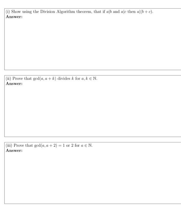Solved (i) Show using the Division Algorithm theorem, that | Chegg.com
