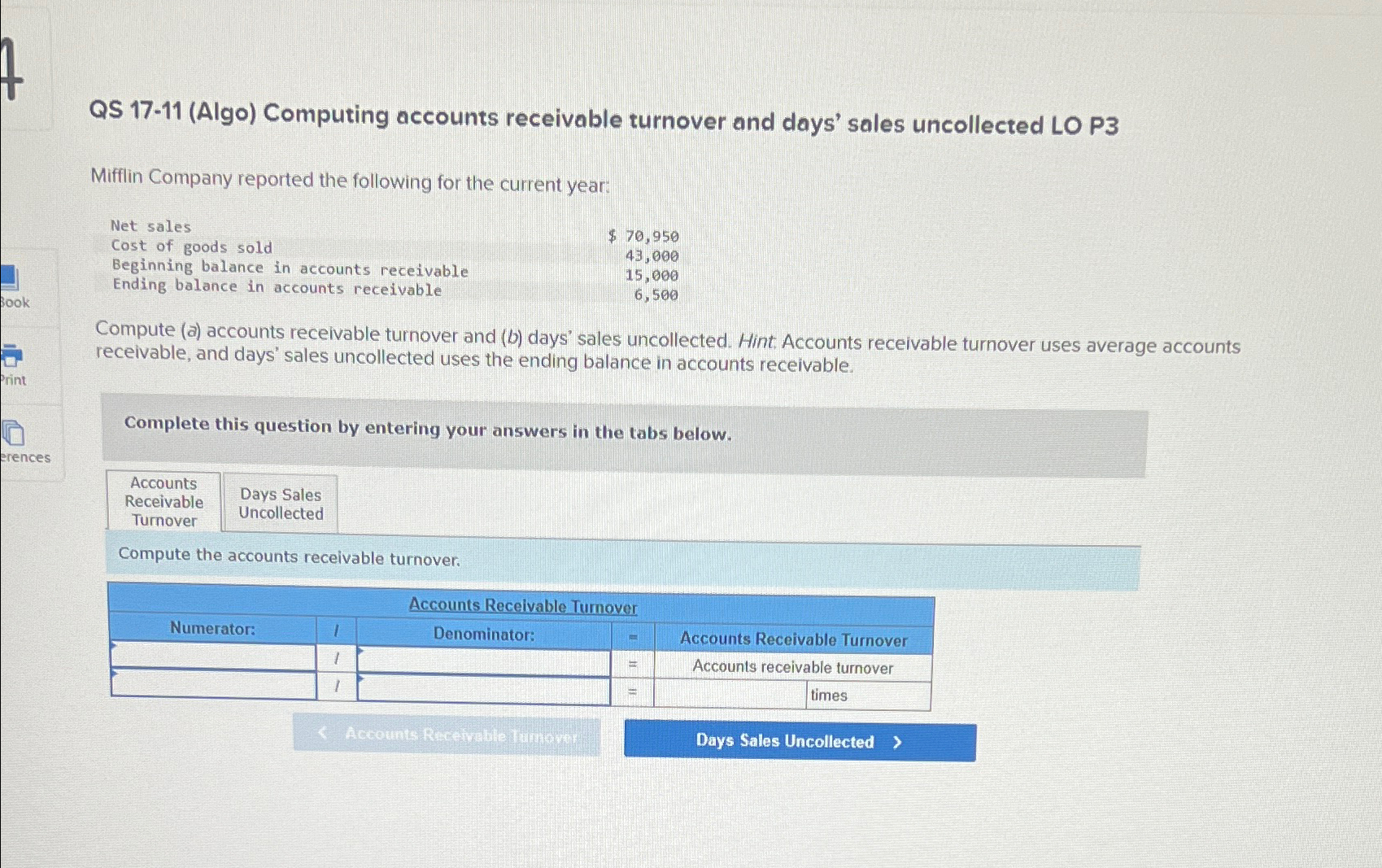Solved QS 17-11 (Algo) ﻿Computing accounts receivable | Chegg.com