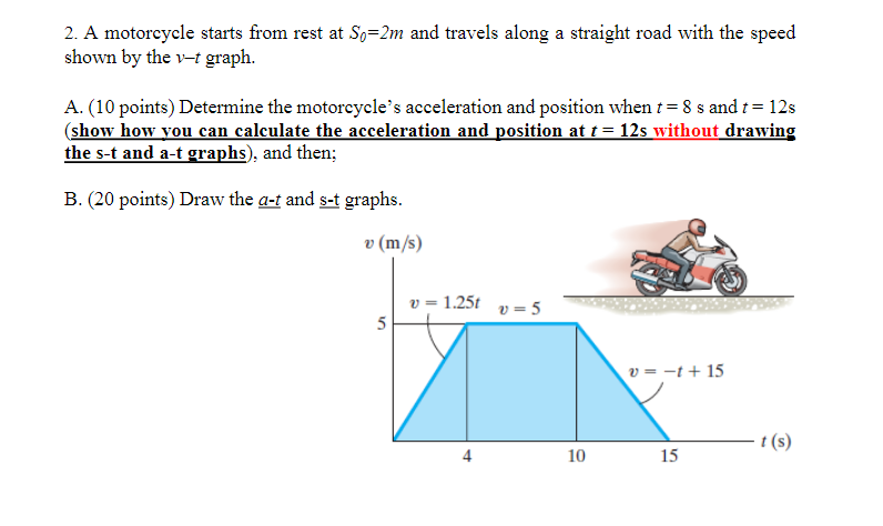 Solved A motorcycle starts from rest at S0=2m ﻿and travels | Chegg.com