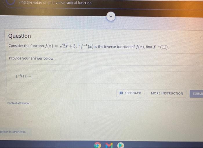 Solved Find the value of an inverse radical function | Chegg.com