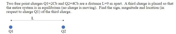 Solved Two free point charges Q1=2Cb and Q2=4Cb are a | Chegg.com