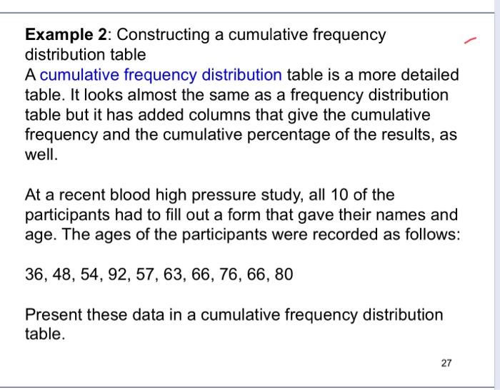 Solved Example 2: Constructing a cumulative frequency | Chegg.com