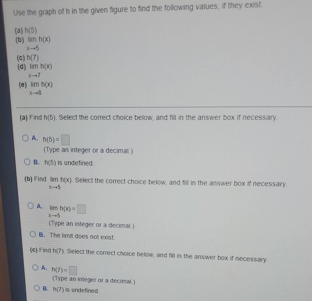 Solved Use the graph of h in the given figure to find the | Chegg.com
