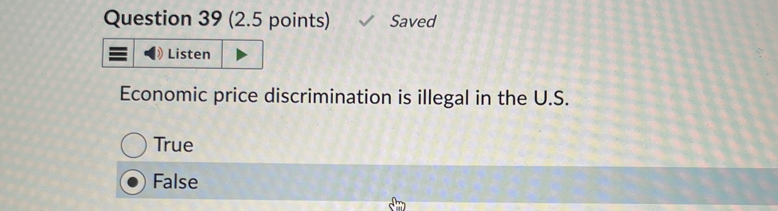 Solved Question 39 (2.5 ﻿points) ﻿SavedListenEconomic price | Chegg.com