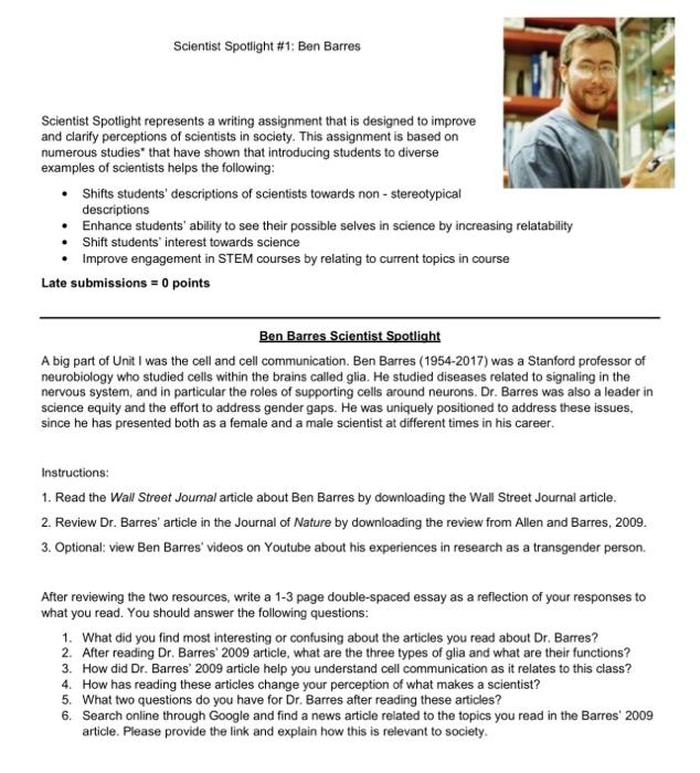 Scientist Spotlight #1: Ben Barres Scientist | Chegg.com