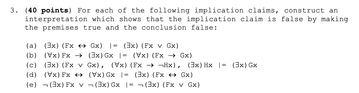 Solved (40 ﻿points) ﻿For each of the following implication | Chegg.com