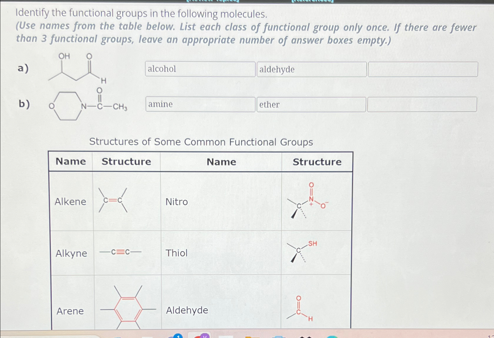 Solved Identify The Functional Groups In The Following