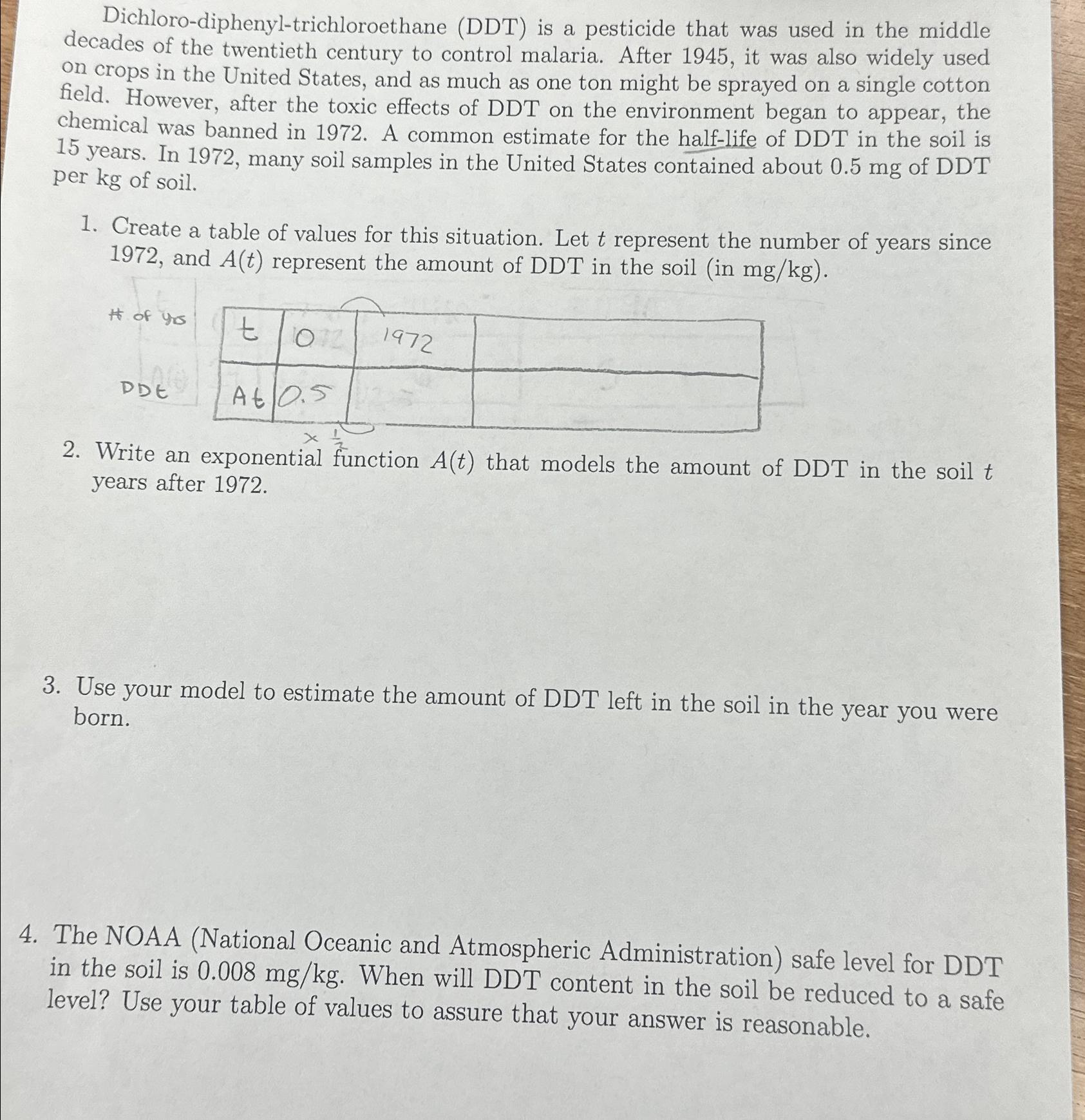 Solved Dichloro-diphenyl-trichloroethane (DDT) ﻿is a | Chegg.com