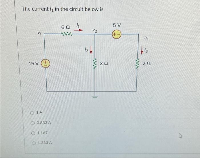 Solved The current i1 in the circuit below is 1 A 0.833 A | Chegg.com