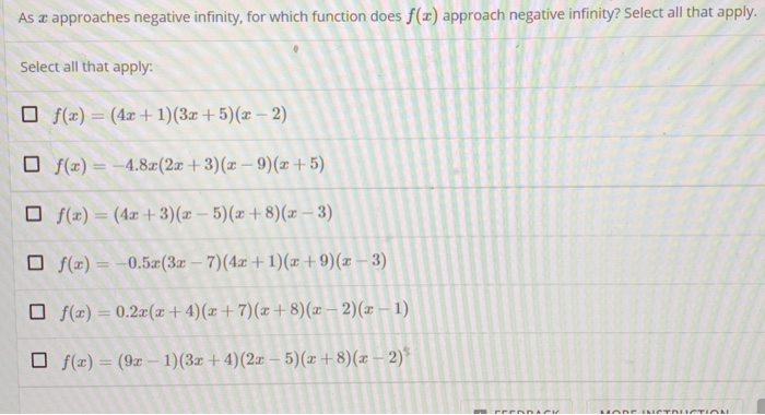 Solved As a approaches negative infinity, for which function | Chegg.com