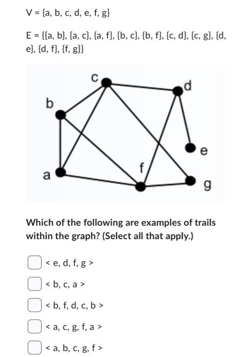 Solved V={a,b,c,d,e,f,g} | Chegg.com
