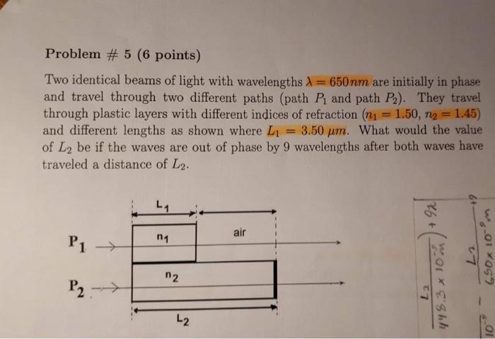 Solved Problem # 5 (6 points) Two identical beams of light | Chegg.com