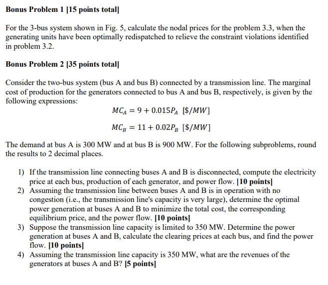 Solved Figure 5: Three-bus power system for problem 3 ﻿Bonus | Chegg.com