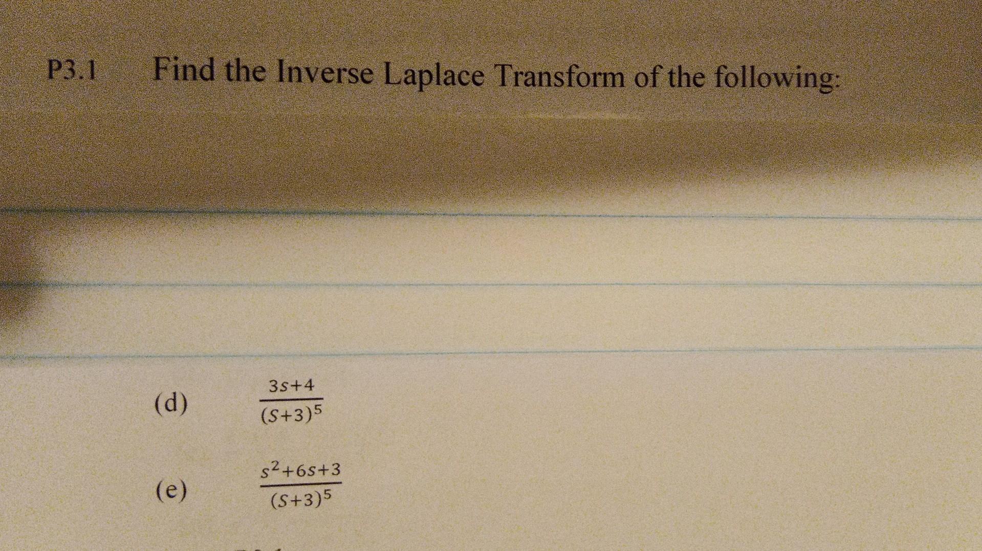 Solved P3.1 Find the Inverse Laplace Transform of the | Chegg.com