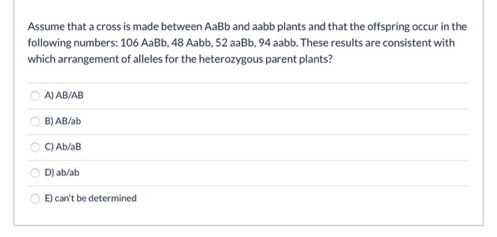 Solved Assume that a cross is made between AaBb and aabb | Chegg.com