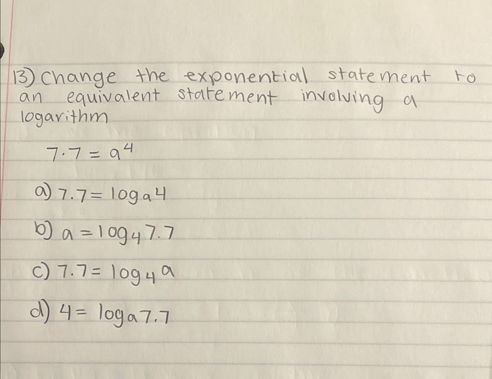 Solved Change the exponential statement to an equivalent | Chegg.com