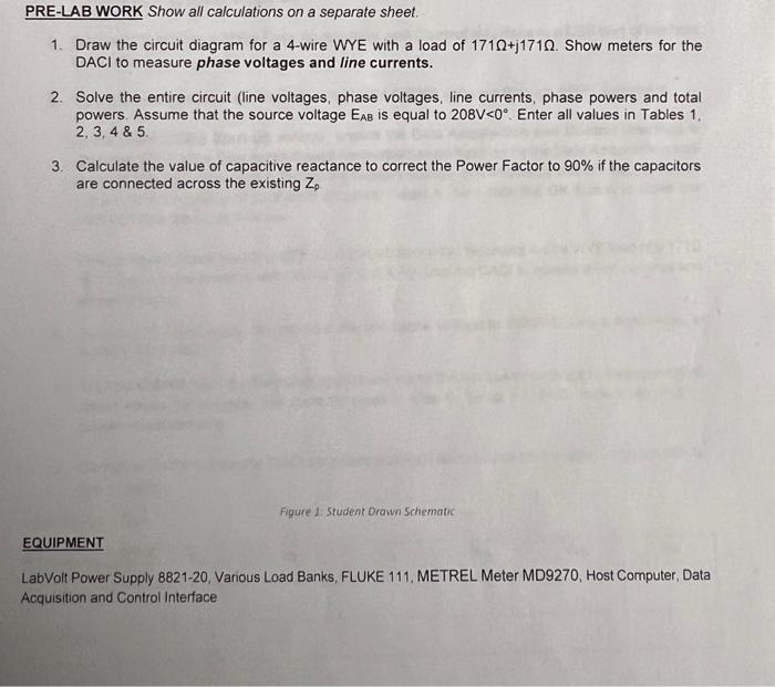 Solved PRE-LAB WORK Show all calculations on a separate | Chegg.com