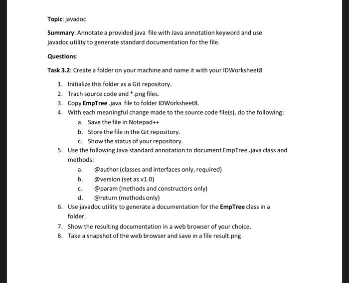 Solved Topic Javadoc Summary Annotate A Provided Java File