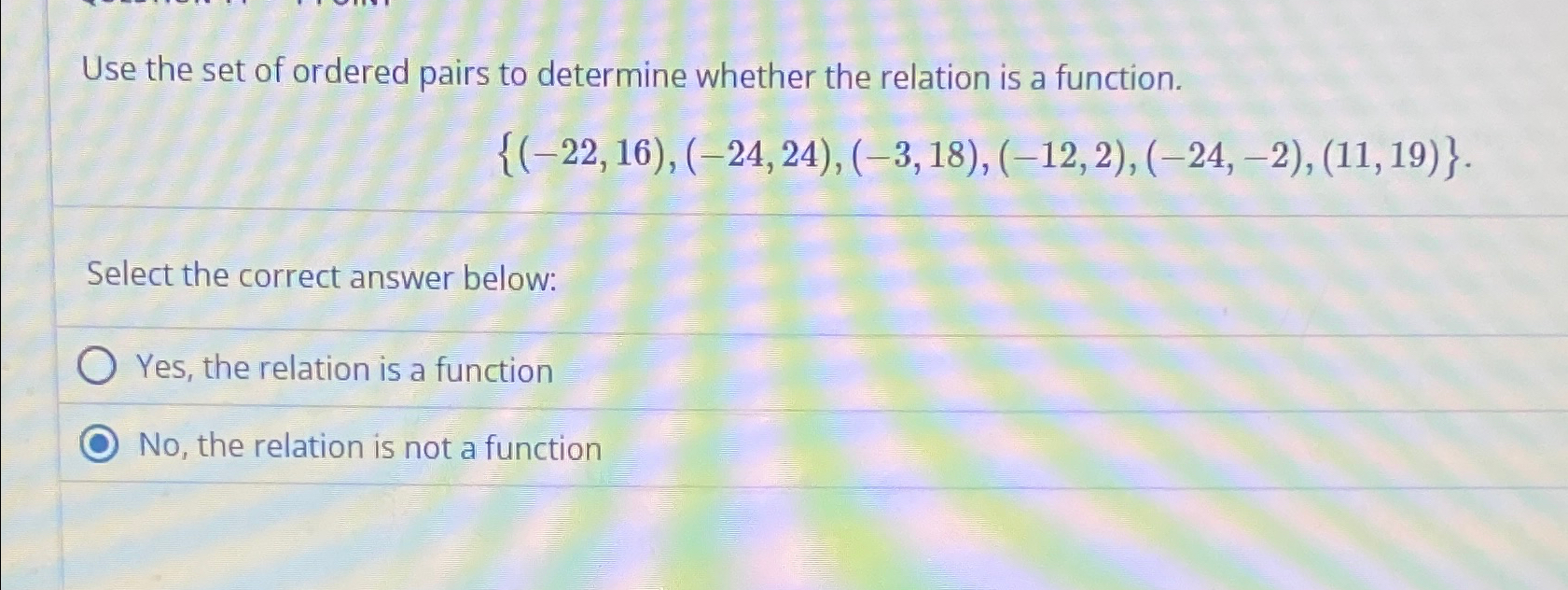 Solved Use the set of ordered pairs to determine whether the | Chegg.com