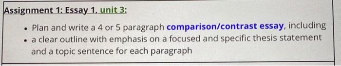 Assignment 1: Essay 1, unit 3: - Plan and write a 4 | Chegg.com