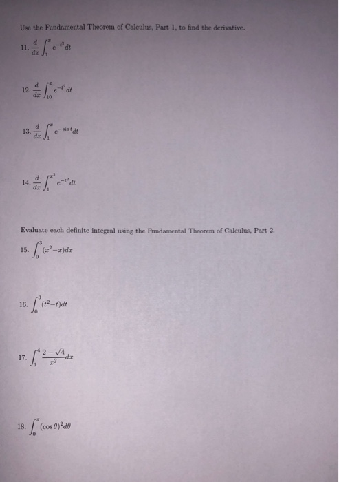 Solved Use the Fundamental Theorem of Calculus, Part 1, to | Chegg.com